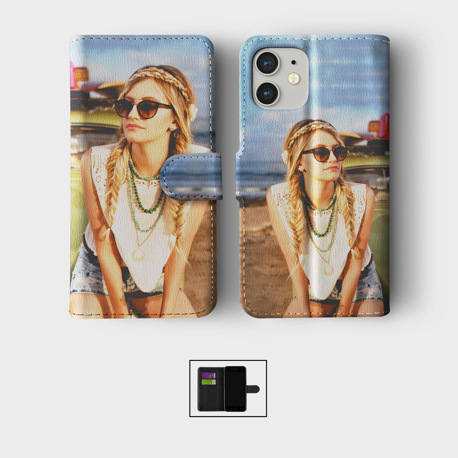 CUSTOM PHOTO FLIP WALLET PHONE CASE FOR IPHONE 13 12 11 SE PERSONALISED ...