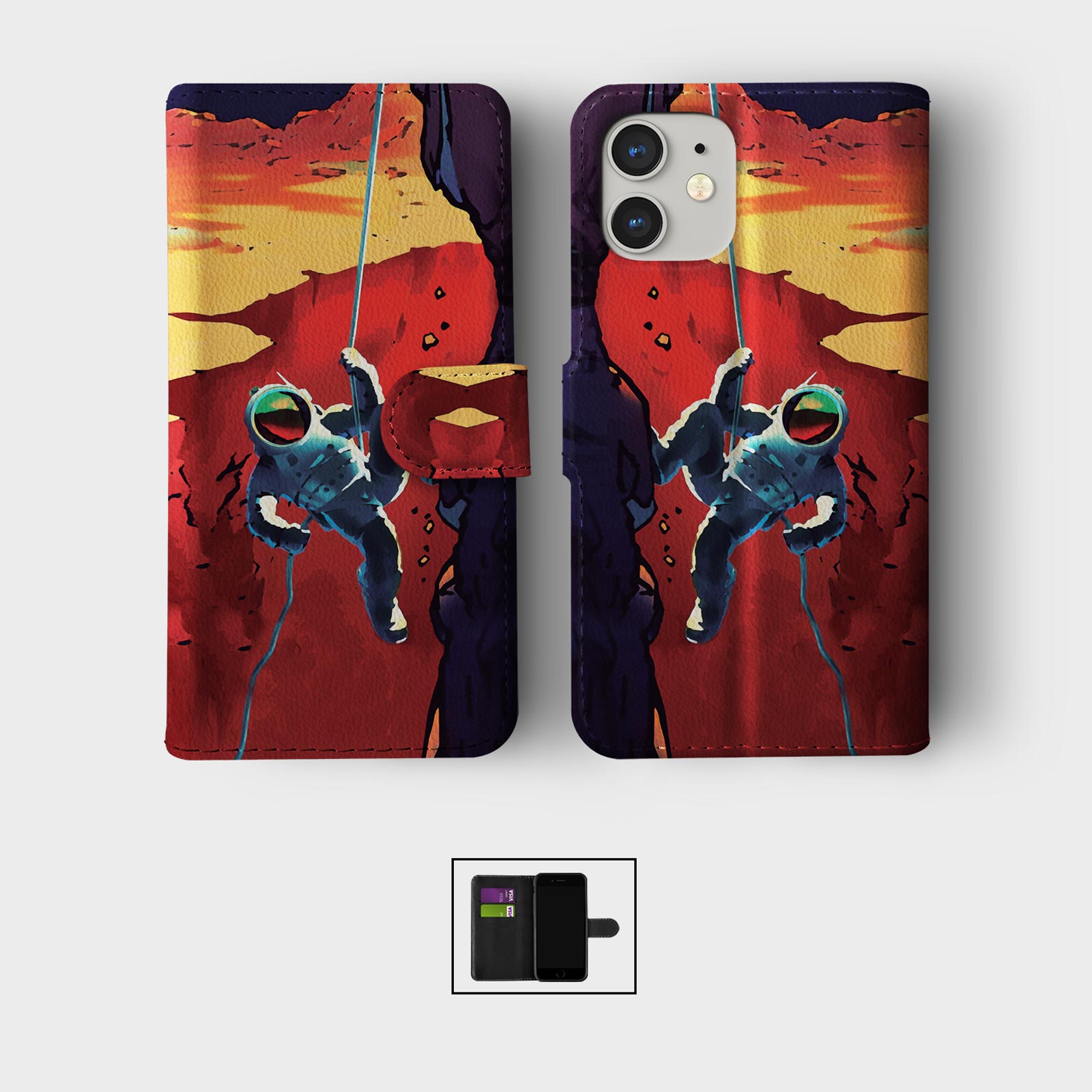 CASE FOR IPHONE 16 15 14 13 12 11 SE WALLET FLIP PHONE COVER SPACEMAN ...