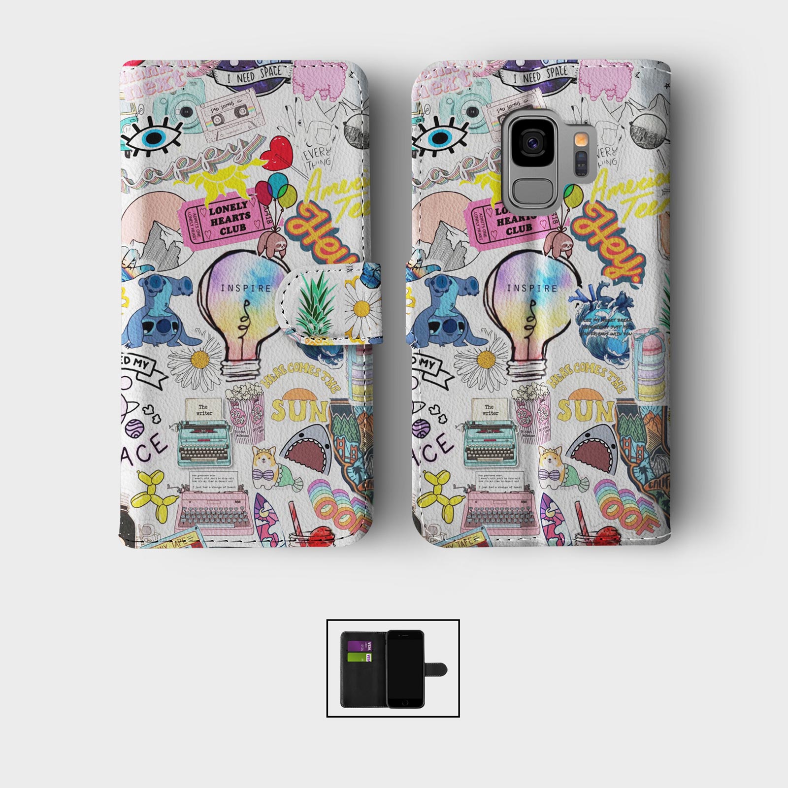 WALLET FLIP CASE FOR SAMSUNG S20 S10 S9 S8 PLUS RETRO KAWAII STICKERS ...
