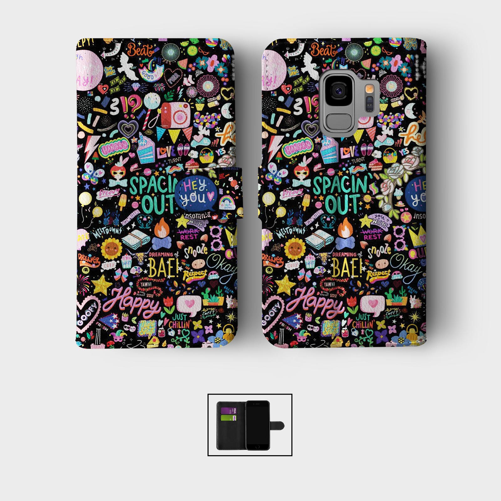 WALLET FLIP CASE FOR SAMSUNG S23 S22 S21 S20 S10 S9 RETRO KAWAII ...